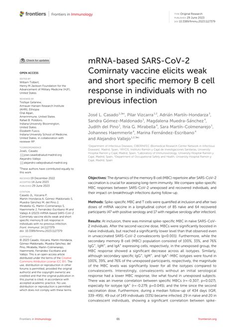 Pdf Mrna Based Sars Cov 2 Comirnaty Vaccine Elicits Weak And Short