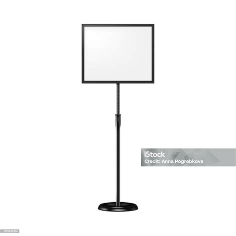 포스터 사인 스탠드 흰색 배경에 격리 된 바닥 서 디스플레이 사실적인 벡터 모형 빈 보드 모형과 조정 받침대 디자인용 템플릿