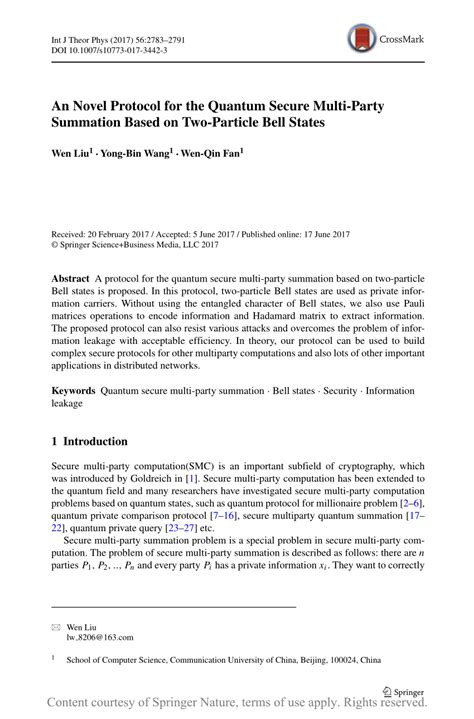 An Novel Protocol For The Quantum Secure Multi Party Summation Based On Two Particle Bell States