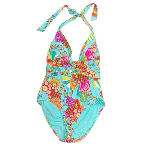 Trina Turk Poppy Plunge Halter One Piece Swimsuit Siz Gem