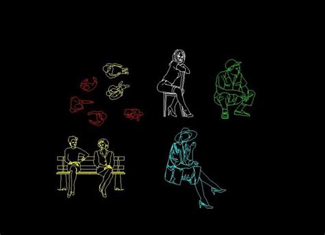 Men And Women Sitting Human Figure Elevation And Plan 2D DWG Block For AutoCAD Designs CAD