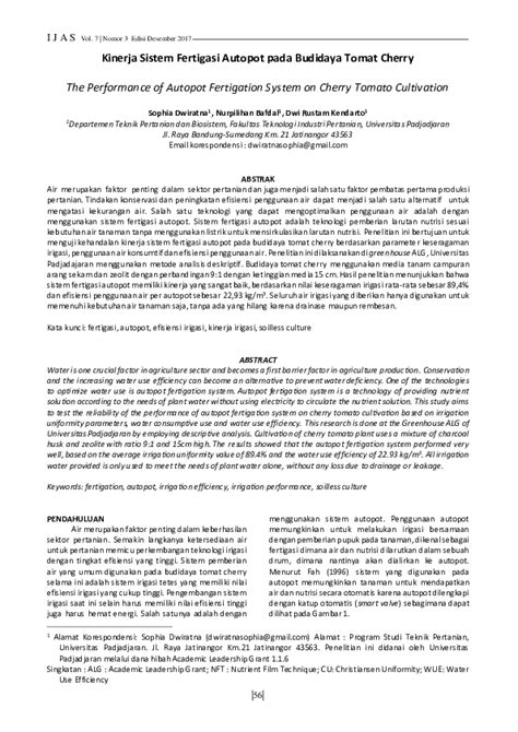 Pdf Kinerja Sistem Fertigasi Autopot Pada Budidaya Tomat Cherry The Performance Of Autopot