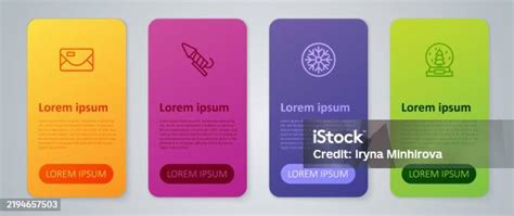 세트 라인 눈송이 크리스마스 스노우 글로브 봉투 및 불꽃 놀이 로켓 비즈니스 인포 그래픽 템플릿 벡터 겨울에 대한 스톡 벡터 아트 및 기타 이미지 Istock