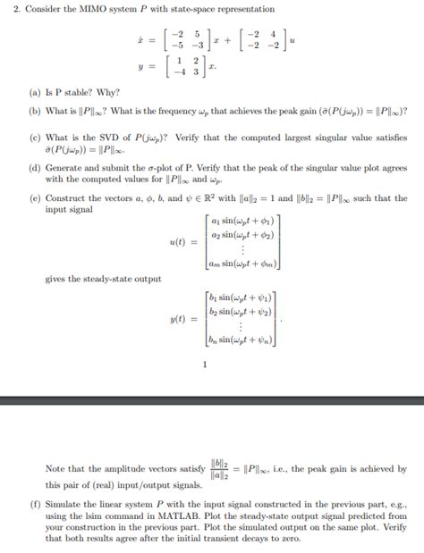 2 Consider The Mimo System P With State Space