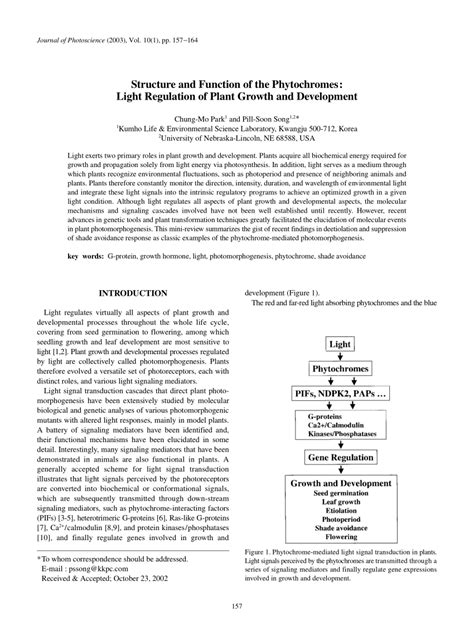 Pdf Structure And Function Of The Phytochromes Light Regulation Of