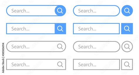 Set Of Search Button Ui Elements Vector Template For Browsers With Search Bar And Text Field