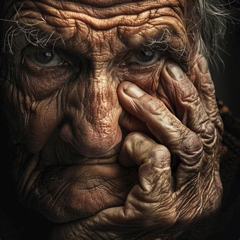Elderly Face Wisdom Filled Eyes Old Lady Wrinkled Face Premium Ai