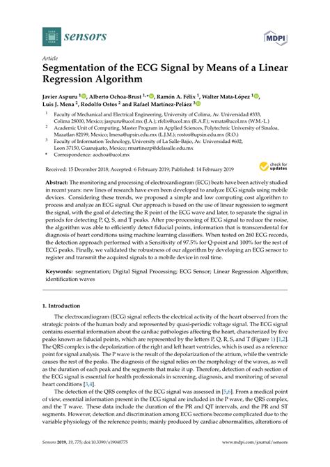 Pdf Segmentation Of The Ecg Signal By Means Of A Linear Regression