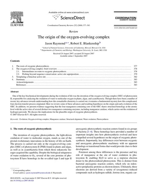 Pdf The Origin Of The Oxygen Evolving Complex