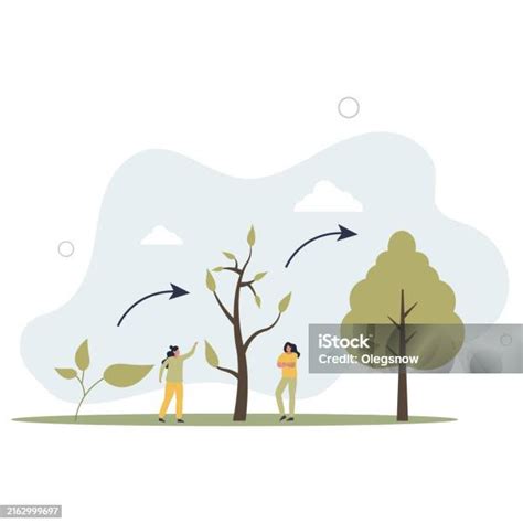 나무의 발달과 진행주기로서의 성장 단계평면 디자인사람들과 함께 그리기 계획에 대한 스톡 벡터 아트 및 기타 이미지 계획 개념 개념과 주제 Istock