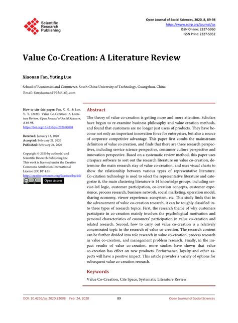 PDF Value Co Creation A Literature Review
