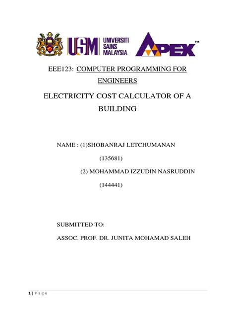 Electricity Cost Calculator Of A Building Eee123 Computer Programming