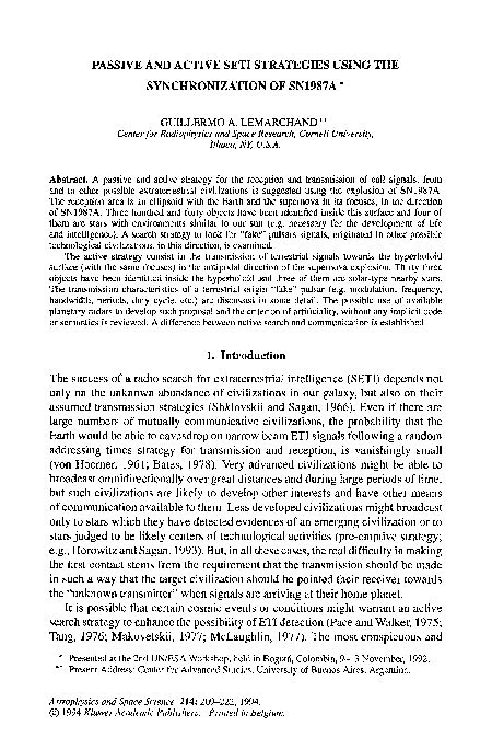Pdf Passive And Active Seti Strategies Using The Synchronization Of