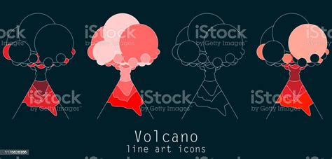 검은 배경에 화산 라인 아트 아이콘입니다 플랫 스타일 벡터 일러스트레이션 검은색에 대한 스톡 벡터 아트 및 기타 이미지 검은색 구름 날씬한 Istock