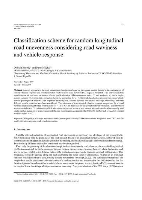 Pdf Classification Scheme For Random Longitudinal Road Unevenness
