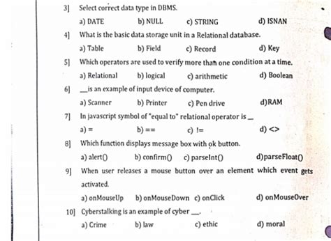 3] Select Correct Data Type In Dbms A Dateb Nullc Stringd Isnan