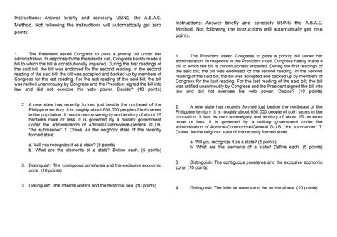 SExam Quiz RPH Consti Instructions Answer Briefly And Concisely USING The A B A Method Not