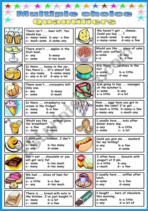 Quantifiers Multiple Choice Bandw Version Included Esl Worksheet By