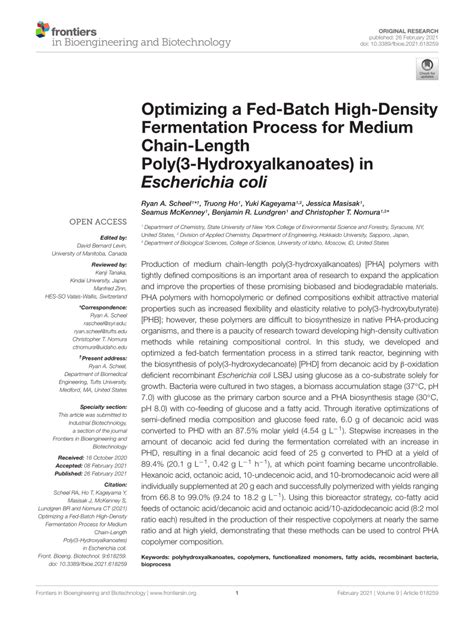 Pdf Optimizing A Fed Batch High Density Fermentation Process For