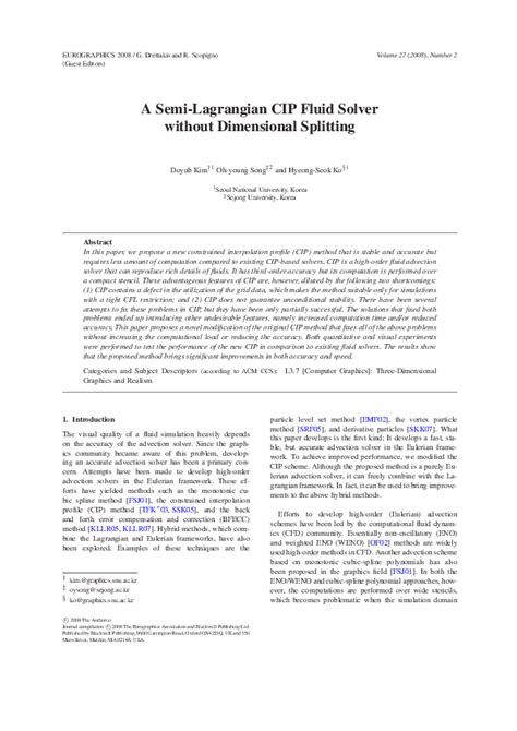 Pdf A Semi Lagrangian Cip Fluid Solver Without Dimensional Splitting