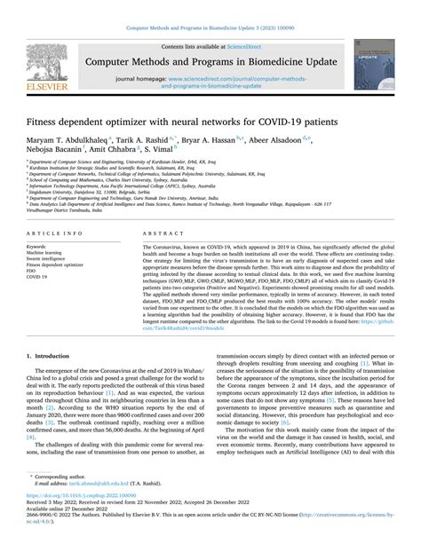 PDF Fitness Dependent Optimizer With Neural Networks For COVID Patients