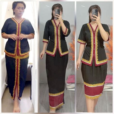 Set Blouse Skirt Borneo Bidayuh Modern Freesize Fit 55kg 80kg Shopee