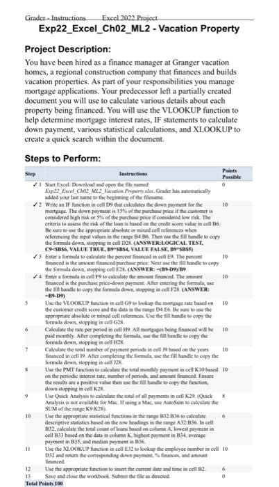 grader instructions excel 2022 project