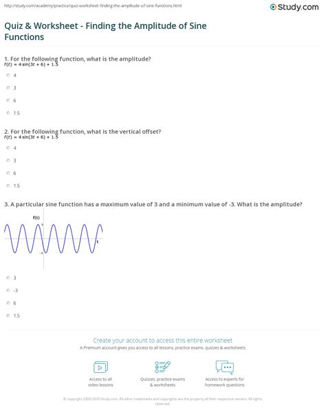 Quiz And Worksheet Finding The Amplitude Of Sine Functions