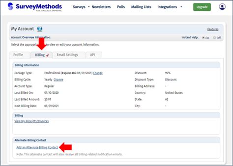 Add Alternate Billing Contact Surveymethods Knowledge Base