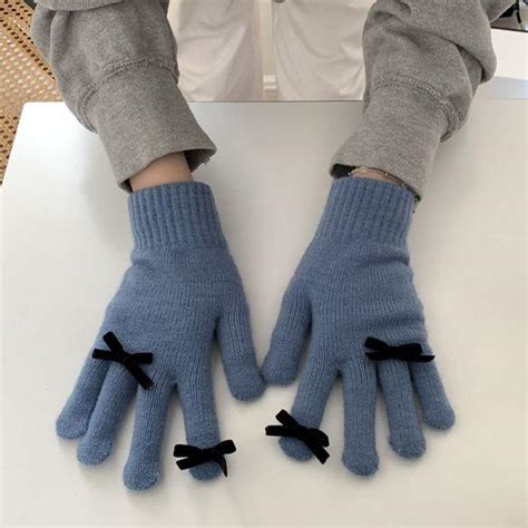 홀리지 웨토즈 러블리 발레코어 벨벳 리본 니트 장갑 위시버킷