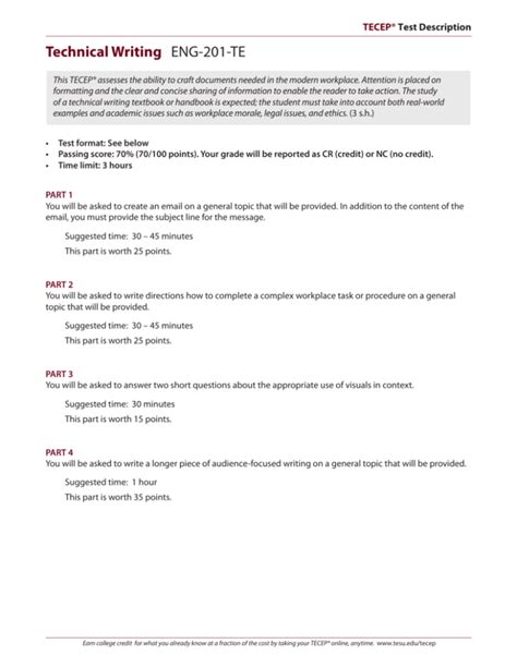 Technical Writing TECEP Test Description ENG 201 TE