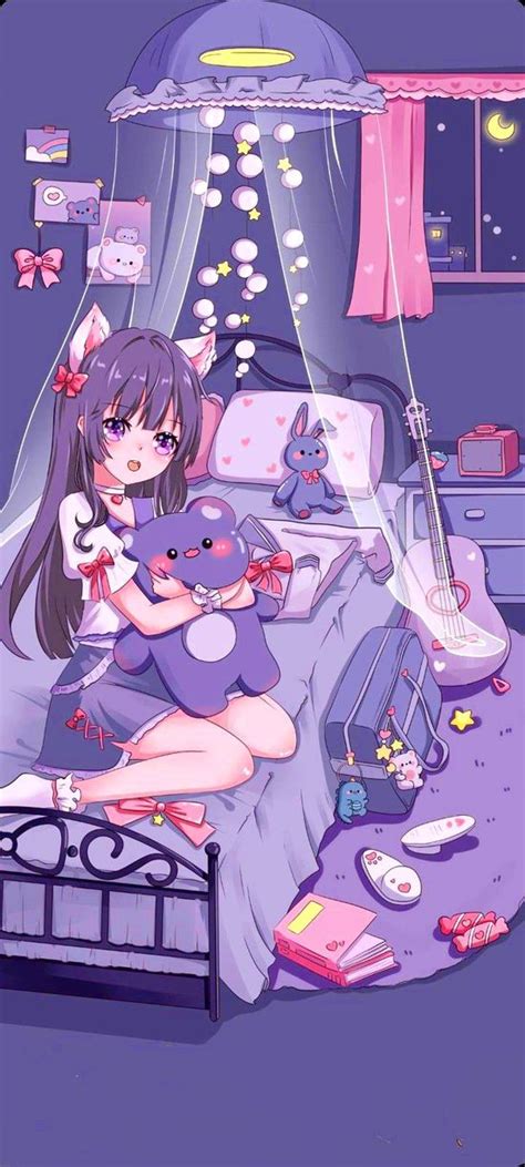 خلفيات لابتوب و كمبيوتر بنفسجية بنات انمي حلوه شعر اسود 4k Anime