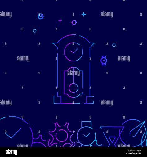 Grandfather Clock Vector Line Icon Antique Clock With Pendulum