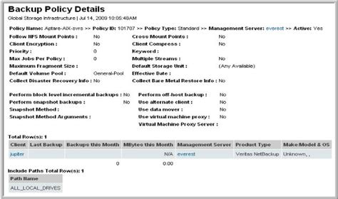 Veritas Netbackup Policy Version 10201p10