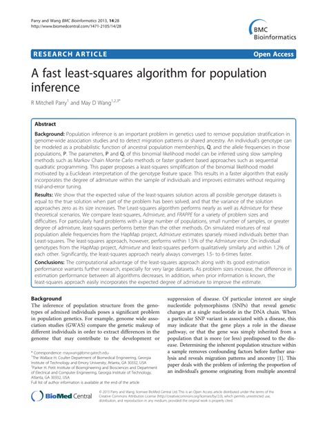 Pdf A Fast Least Squares Algorithm For Population Inference