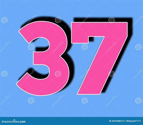 Number 37 Thirty Seven With Shadow On Blue Background Stock Photo
