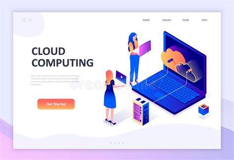 Modern Flat Design Isometric Concept Of Cloud Technology Decorated People Character For Website