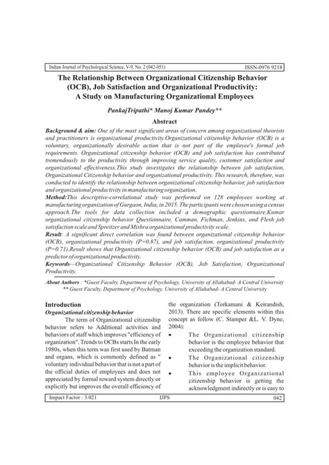 Pdf The Relationship Between Organizational Citizenship Behavior Ocb Job Satisfaction And