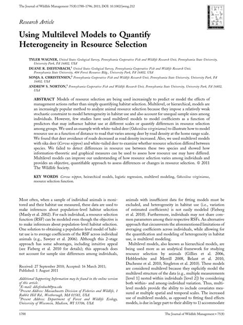 Pdf Using Multilevel Models To Quantify Heterogeneity In Resource Selection