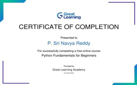 Sri Navya Reddy On Linkedin Greatlearningacademy Python Programming Glacertificate