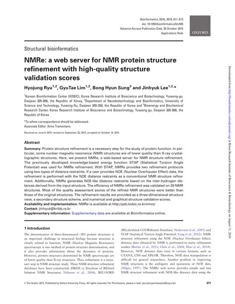 Pdf Nmre A Web Server For Nmr Protein Structure Refinement With High Quality Structure