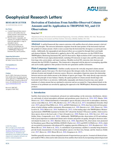 Pdf Derivation Of Emissions From Satellite‐observed Column Amounts