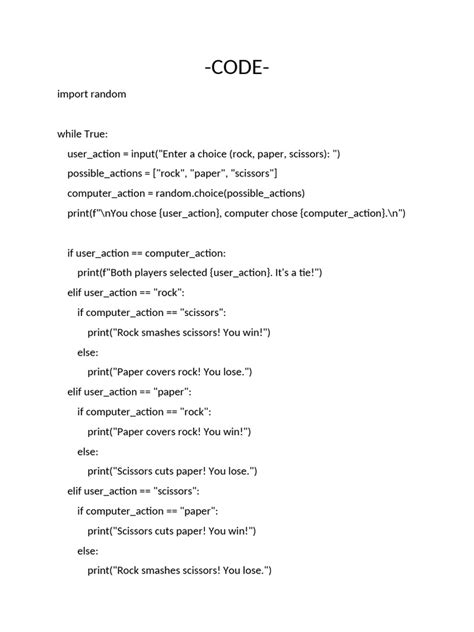 Python Rock Paper Scissor Code Pdf