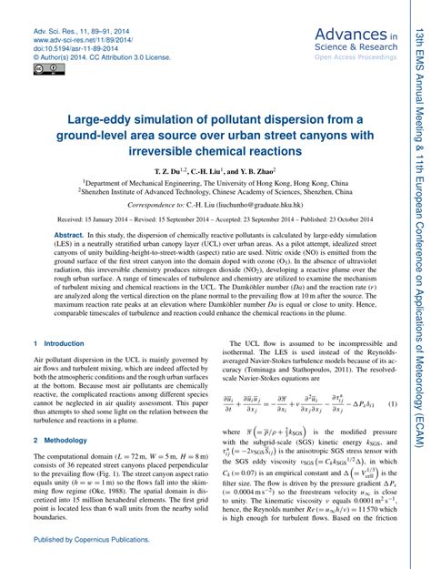 Pdf Large Eddy Simulation Of Pollutant Dispersion From A Ground Level Area Source Over Urban