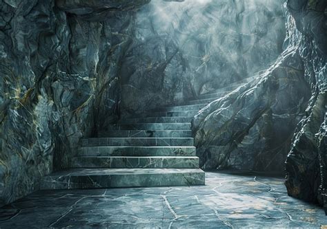 Illuminating The Passage Cave Steps Bathed In Light Premium Ai