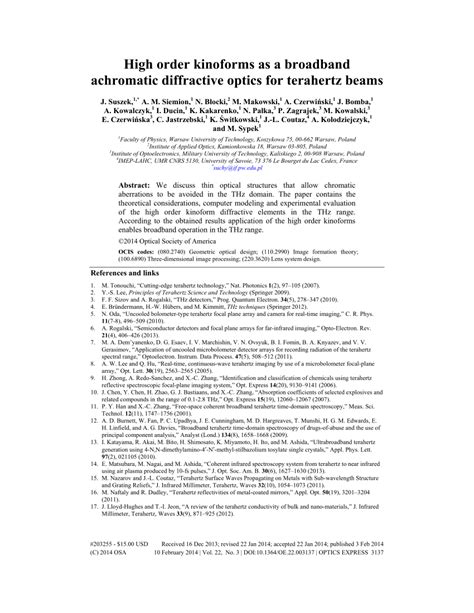 Pdf High Order Kinoforms As A Broadband Achromatic Diffractive Optics For Terahertz Beams