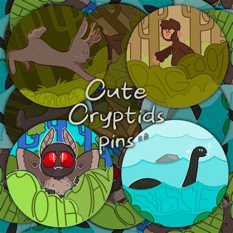 Cute Cryptids Pin Back Buttons Etsy