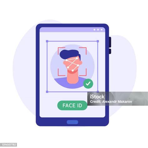 스마트 폰 화면 화면에 응용 프로그램 얼굴을 스캔 얼굴 인식 얼굴 Id 시스템 생체 인식의 개념 모바일 앱용 플랫 디자인의 벡터