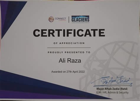 Ali Raza On Linkedin It Was Honoure To Recive Appreciation Certificate