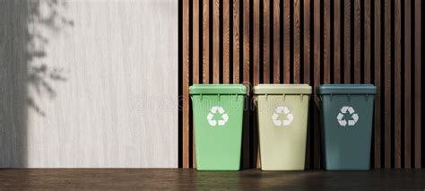 Colorful Cans For Different Types Of Garbage Copy Space Wall Stock